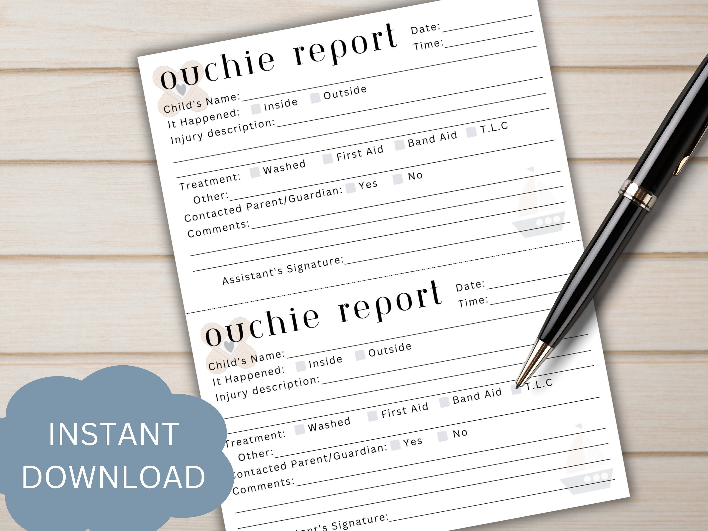 Daycare Ouch Report Preschool Accident Form Daycare Worksheets ...