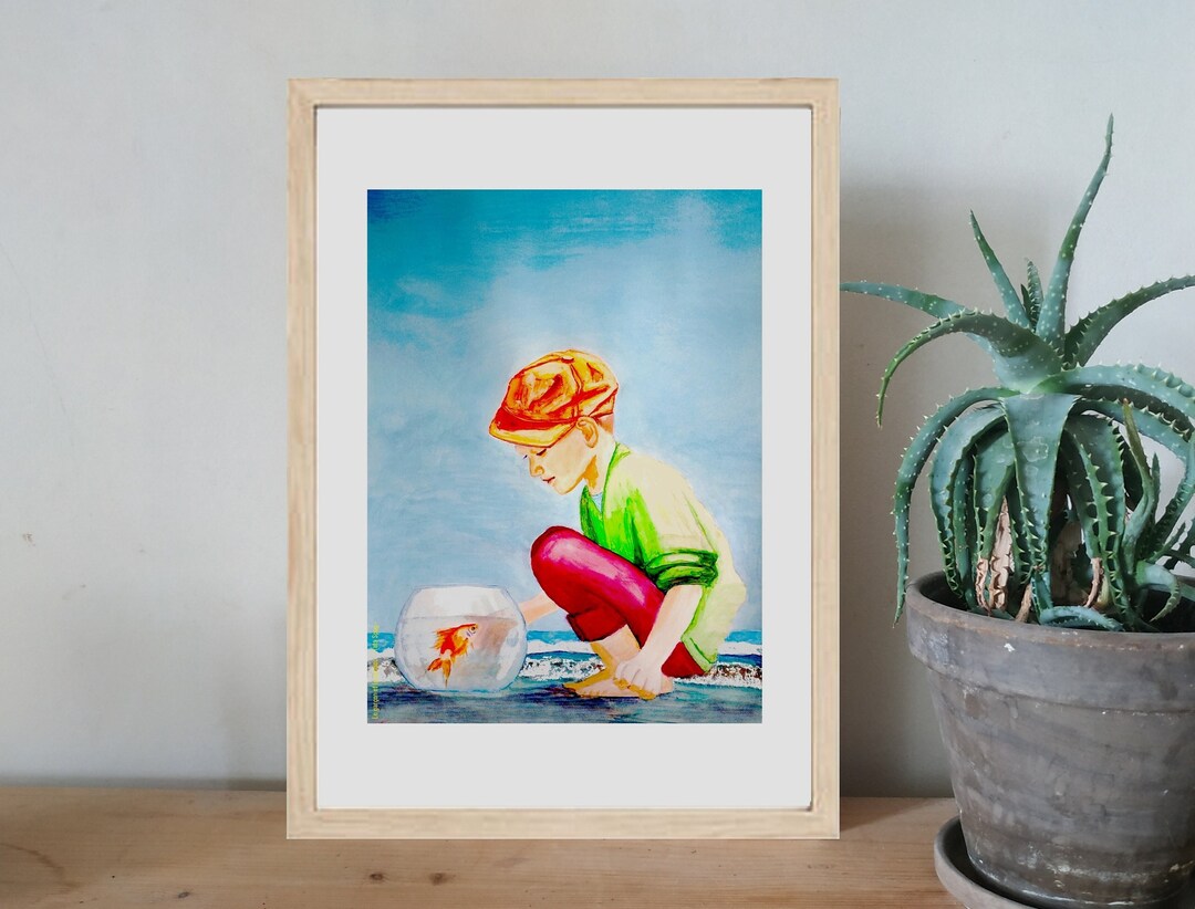 The Boy and the Fish Illustration Poster Color - Etsy