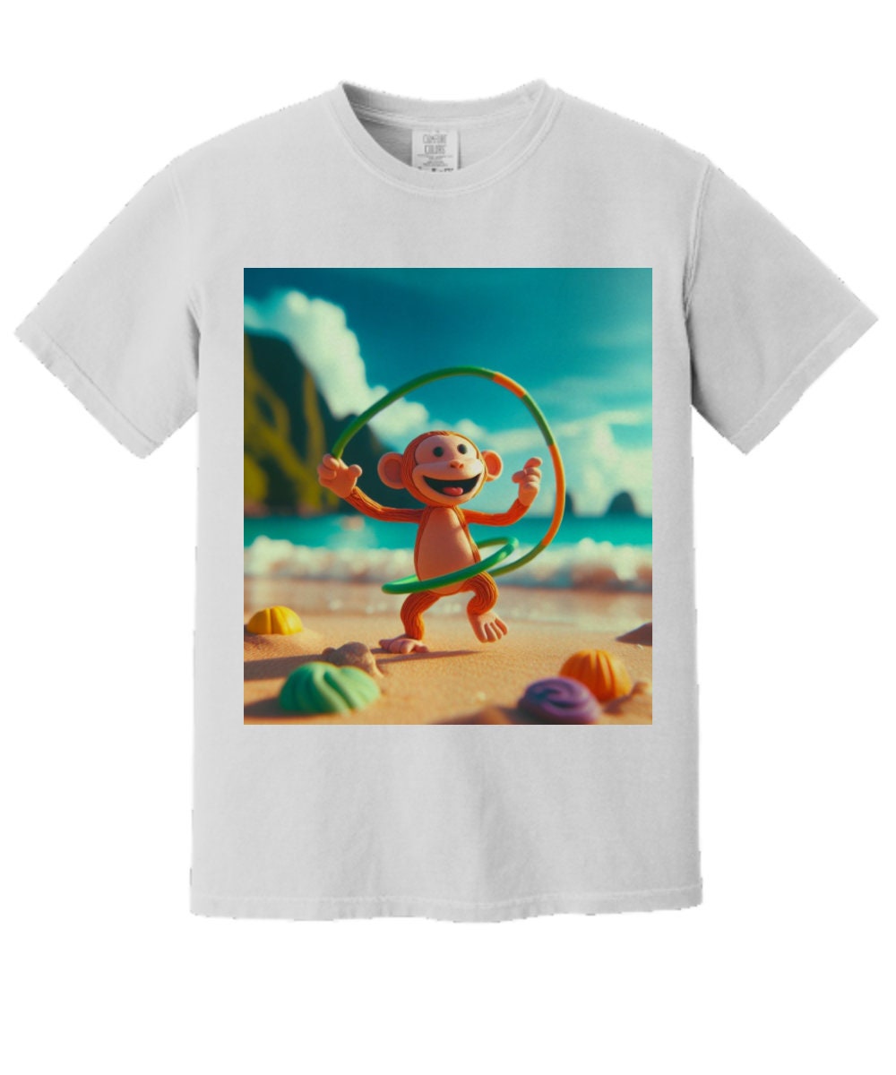 Very Cute Monkey With a Hula Hoop on a Beach Shirt Monkey Gift Beach ...