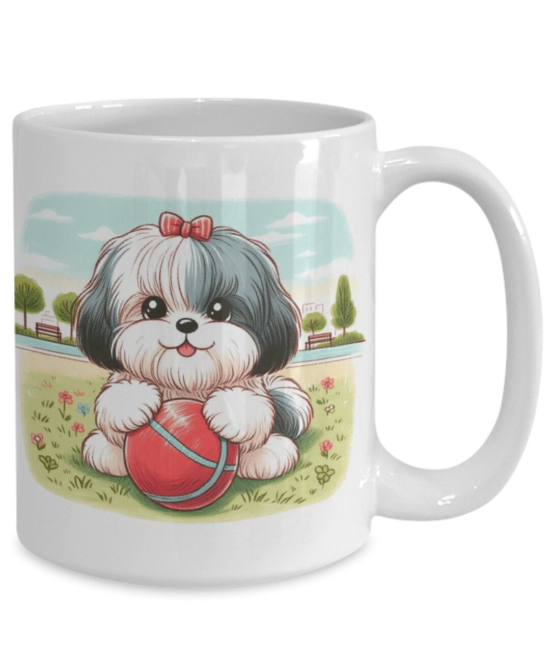 Shi Tzu Playing With Ball Cup Dog Gift Shih Tzu Gift Girl Gift Sister ...