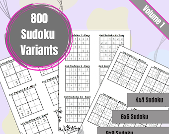 Sudoku Variants | 4x4, 6x6, 9x9 Sudokus - Easy, Medium, Hard | 600 Printable Puzzles With ...