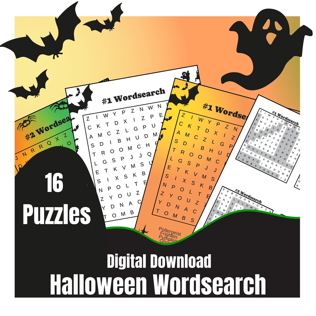 Halloween Wordsearch | 16 Printable Puzzles With Solutions (english) - Etsy
