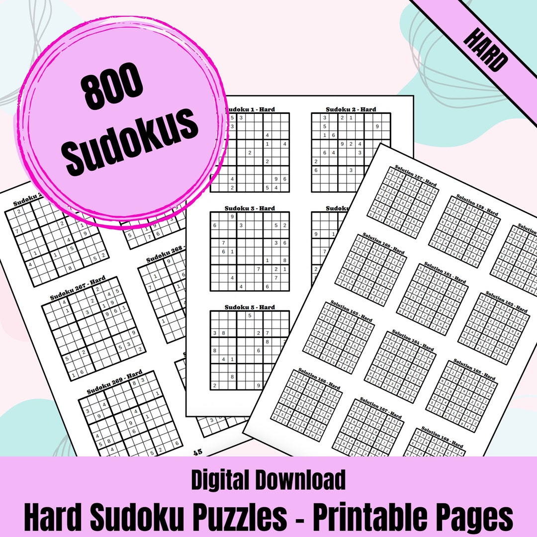 Sudoku Puzzles Hard | 800 Printable Puzzles With Solutions - Etsy