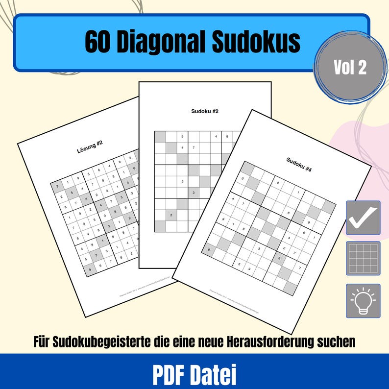 Diagonal Sudokus Vol 2 | 60 Printable Puzzles With Solutions - Etsy Israel