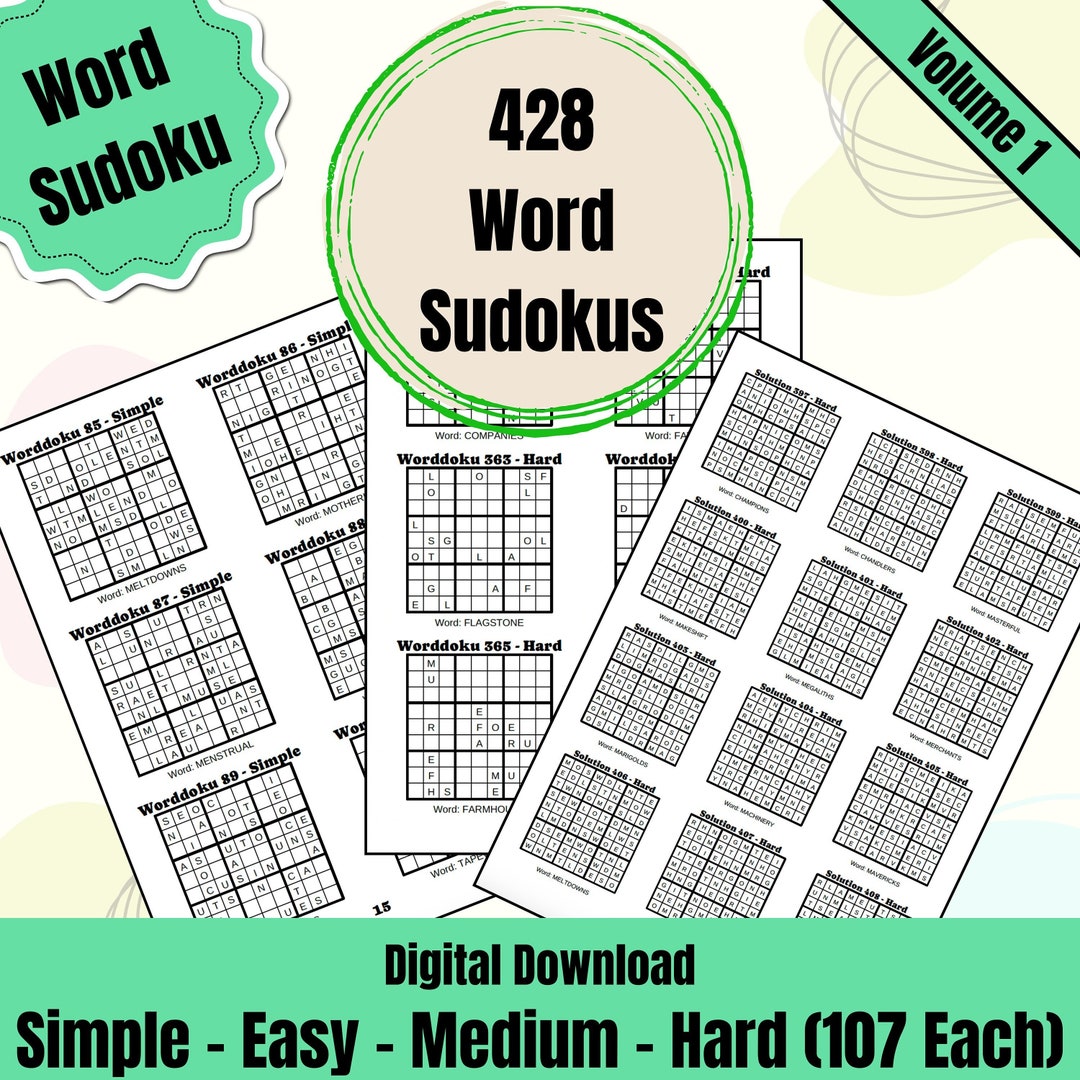 Word Sudoku | 428 Printable Puzzles With Solutions - Etsy