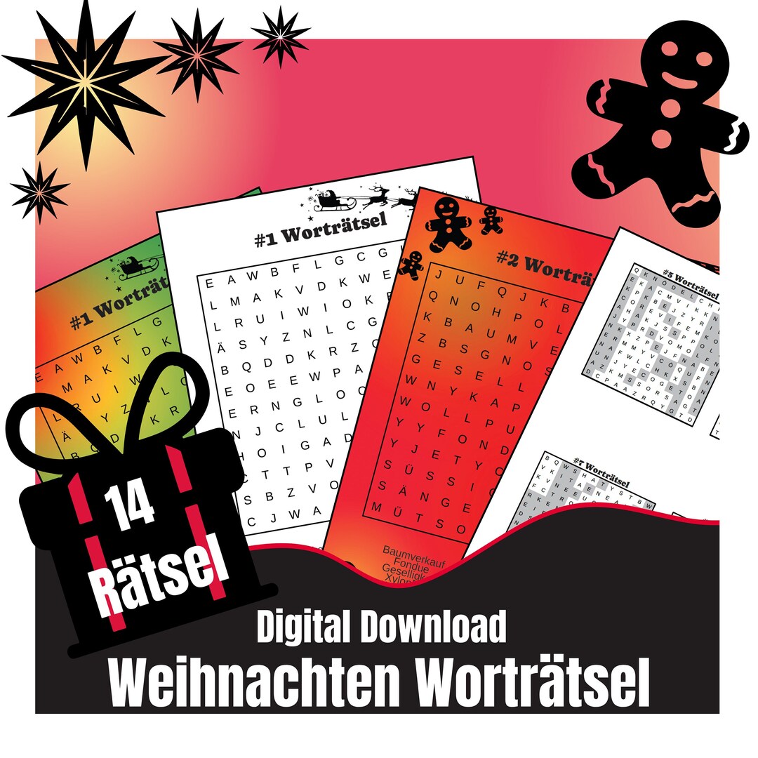 Christmas Wordsearch | 14 Printable Puzzles With Solutions (german) - Etsy