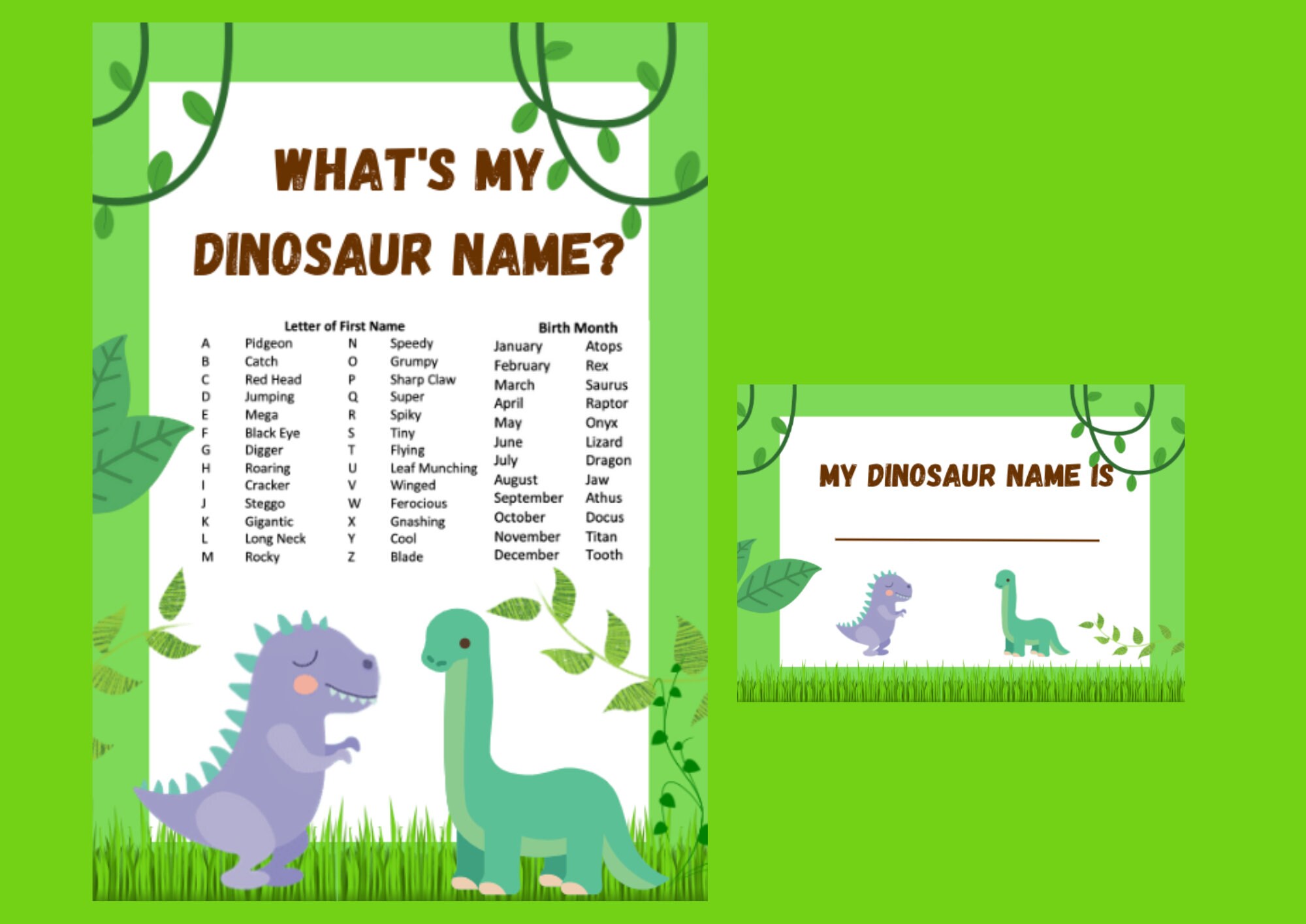 Whats My Dinosaur Name? Dinosaur Theme Party Name Generator Dinosaur ...