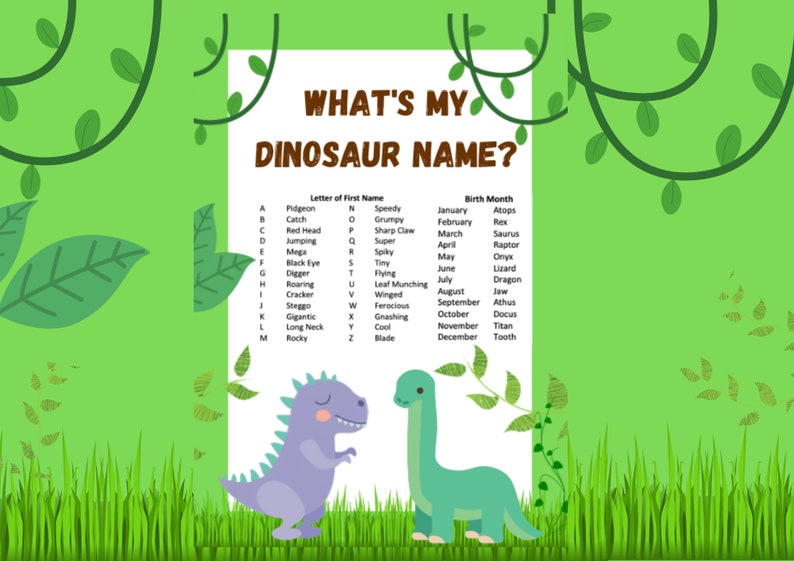 Whats My Dinosaur Name? Dinosaur Theme Party Name Generator Dinosaur ...