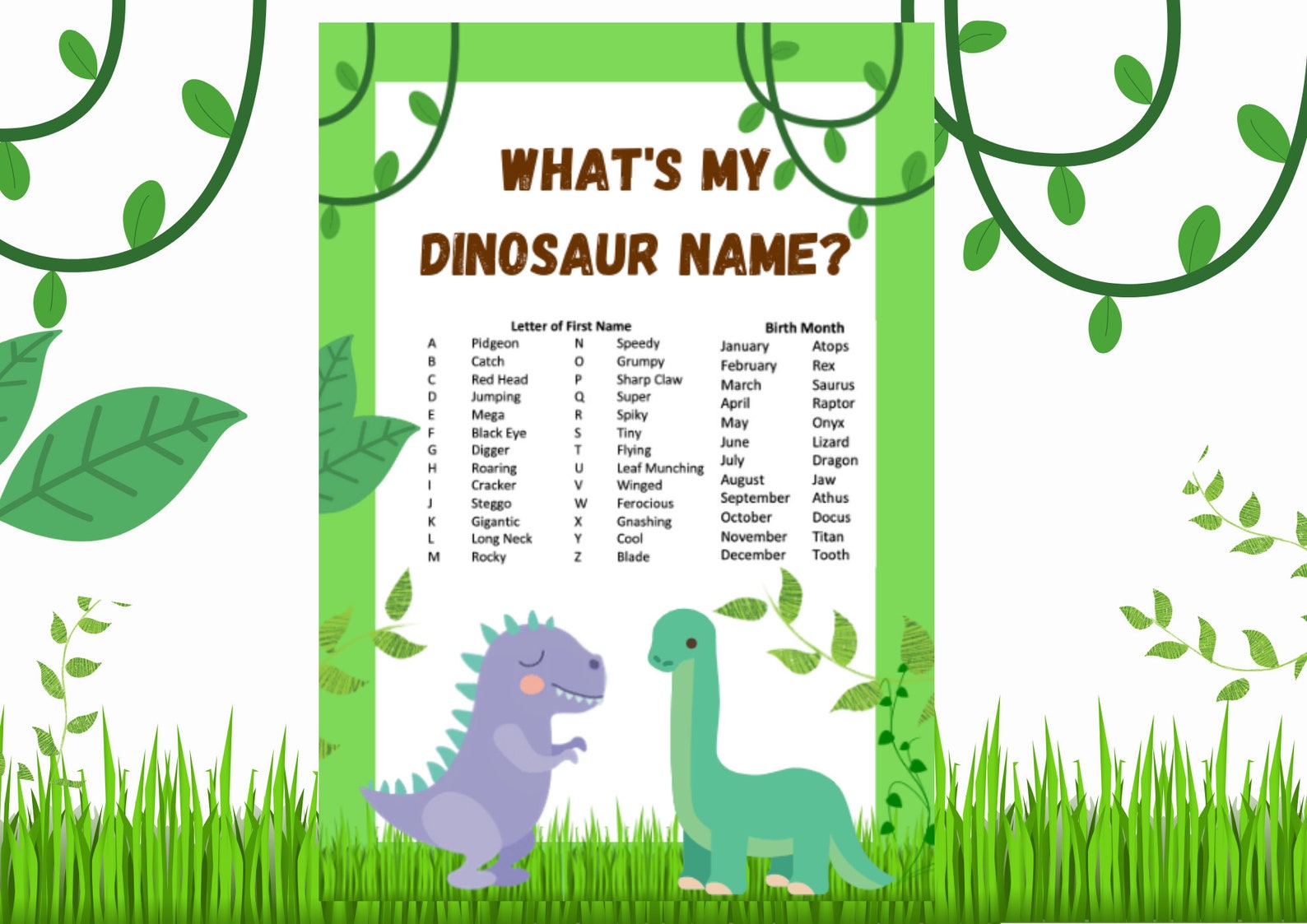 Whats My Dinosaur Name Dinosaur Theme Party Name Generator - Etsy