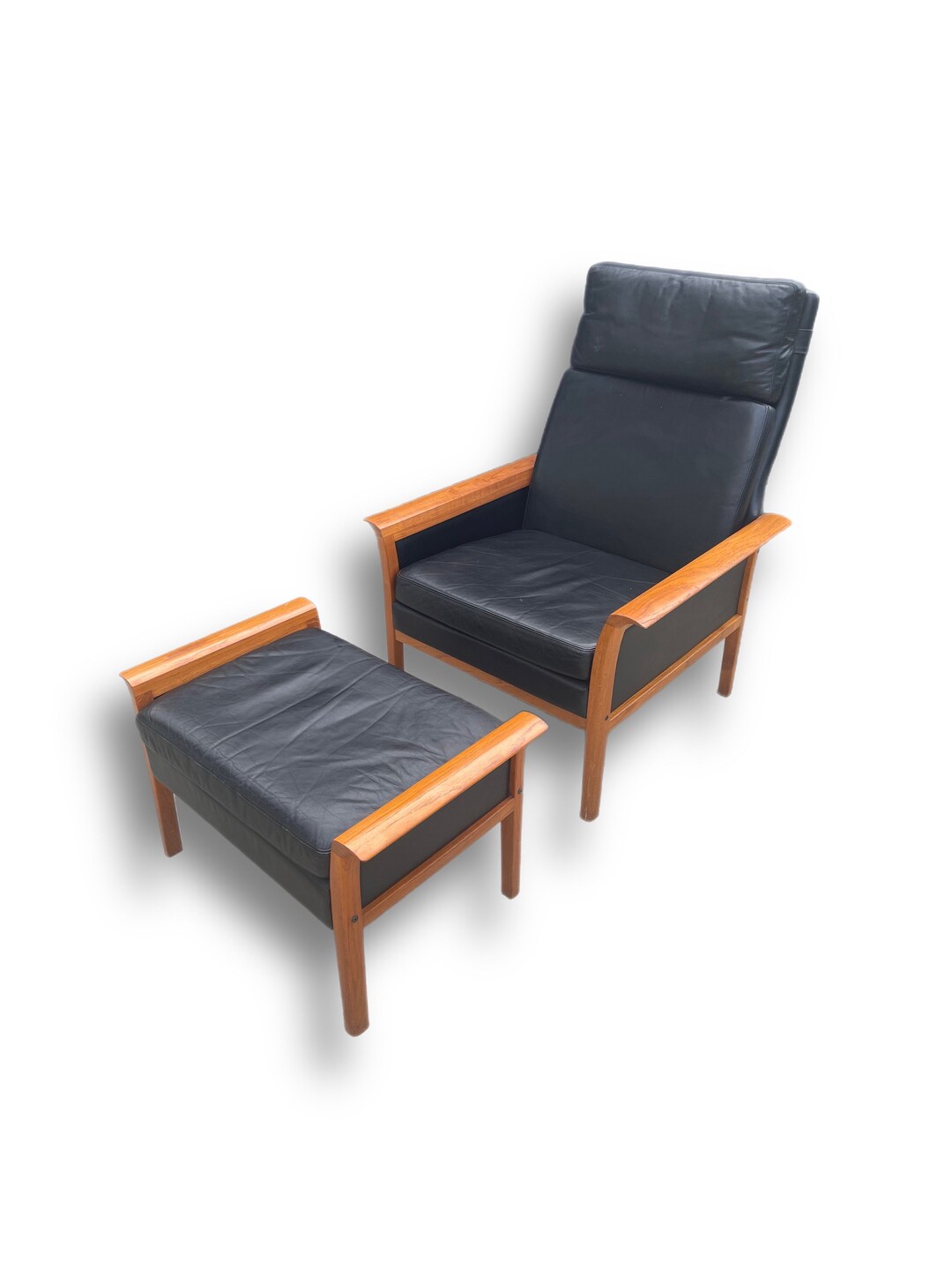 Danish Teak and Leather Armchair and Ottoman Knut Saeter Model 924 - Etsy