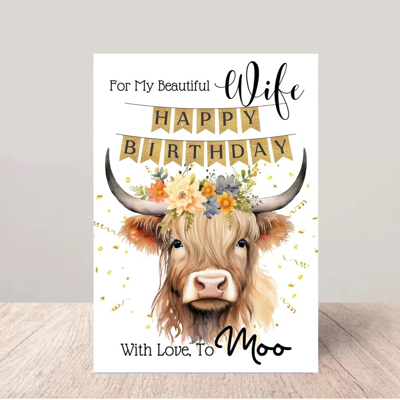 Highland Cow Wife Birthday Card to My Beautiful Wife, Happy Birthday to ...
