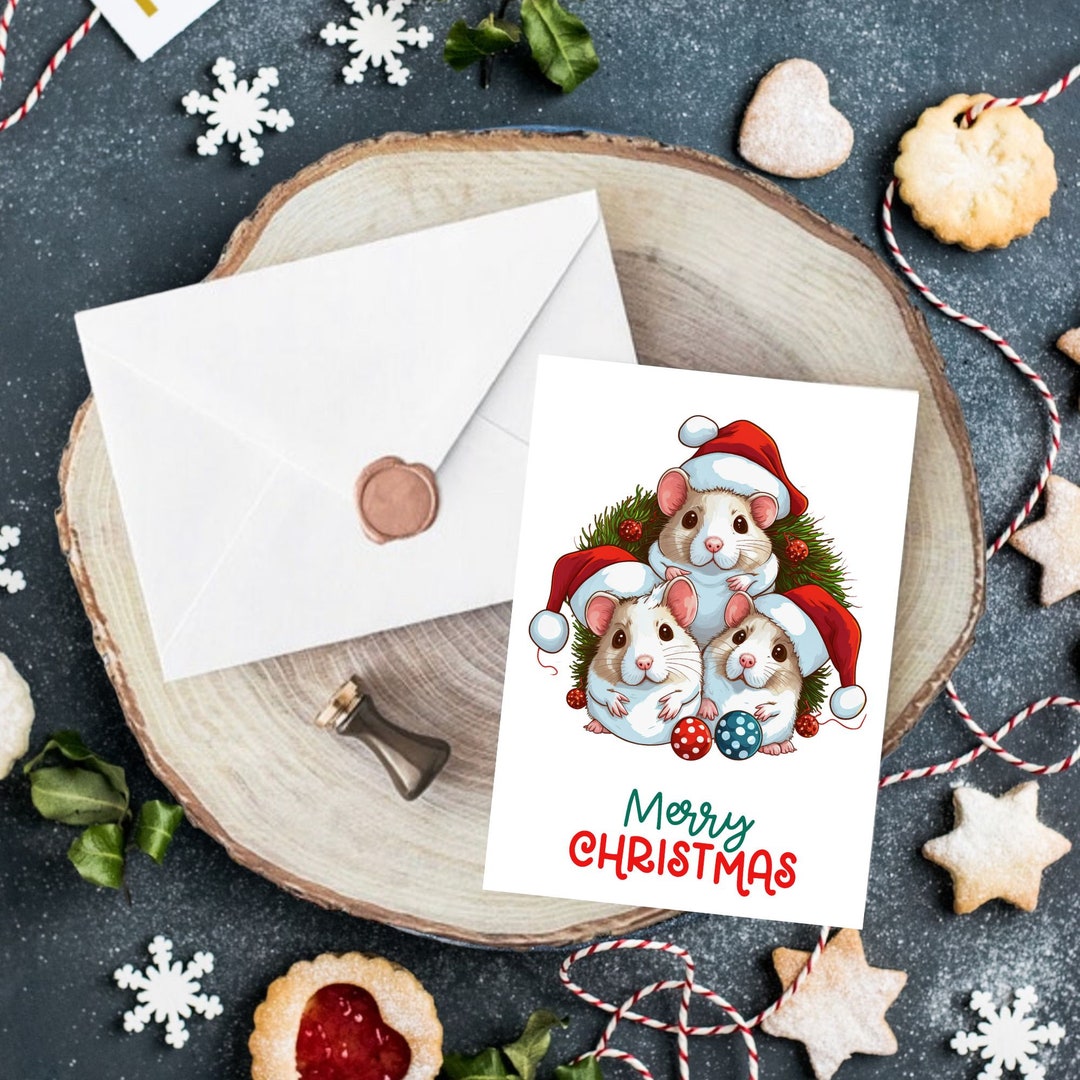 5-pack A6 Three Gerbil Christmas Cards Adorable Festive Design, Eco ...