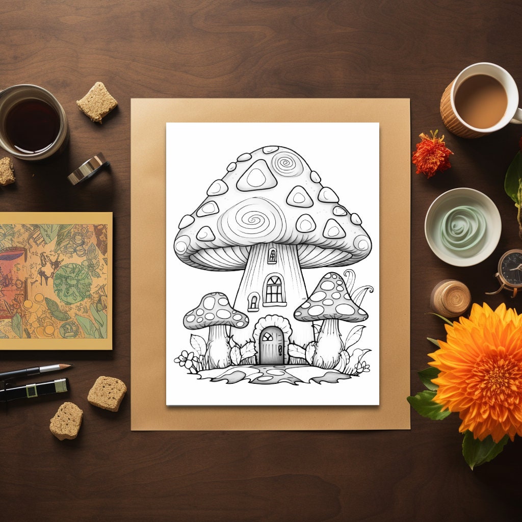 20 Mushroom Houses Coloring Pages | Digital Printable Coloring Pages ...
