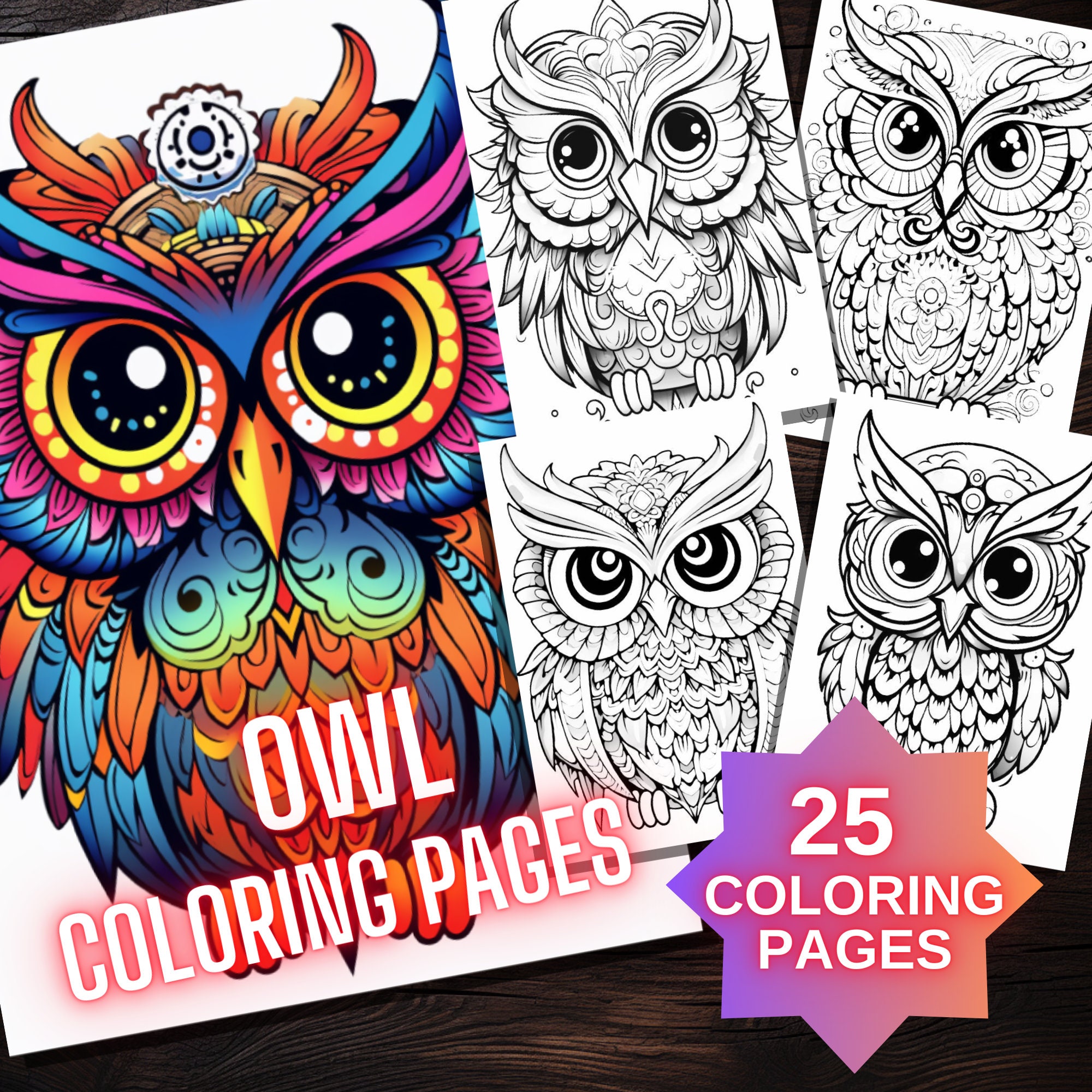 25 Owl Coloring Pages Digital Coloring Pages Digital Download Art Owl ...
