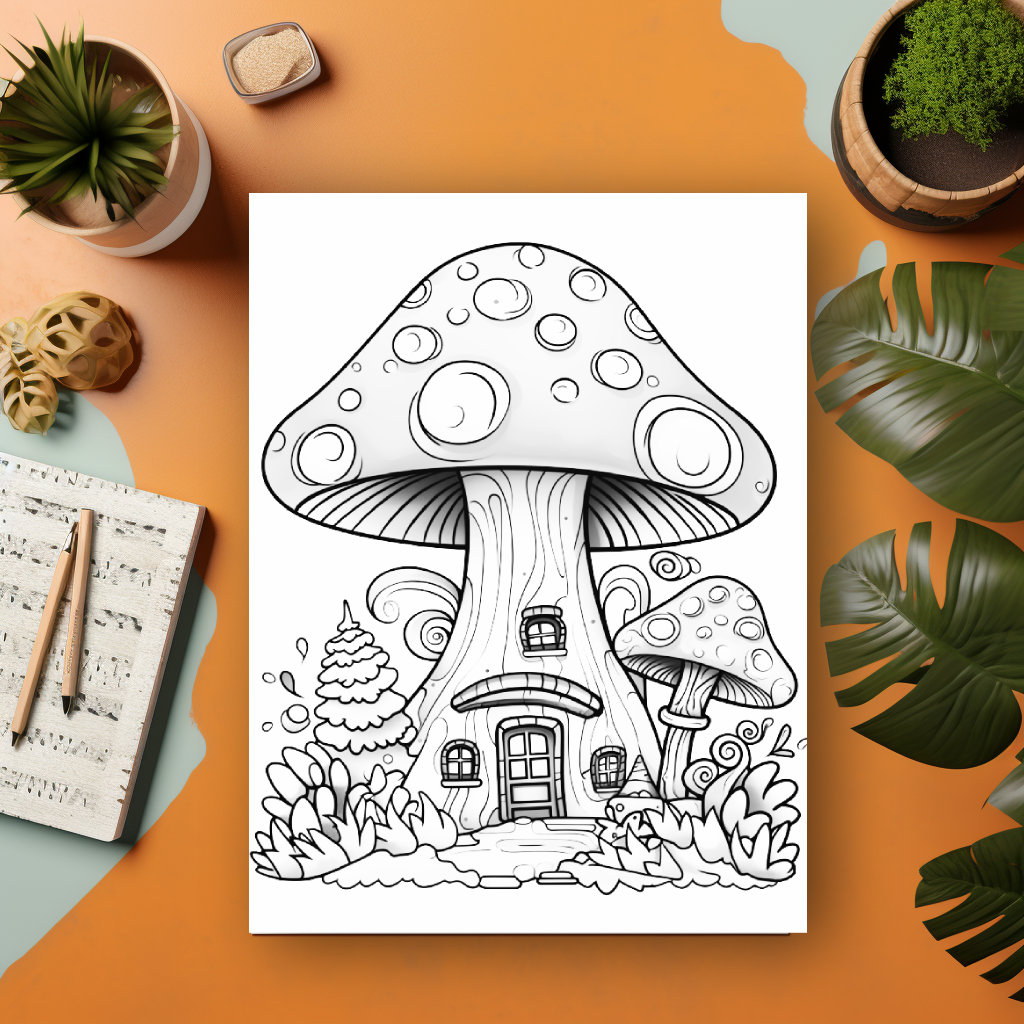 20 Mushroom Houses Coloring Pages | Digital Printable Coloring Pages ...
