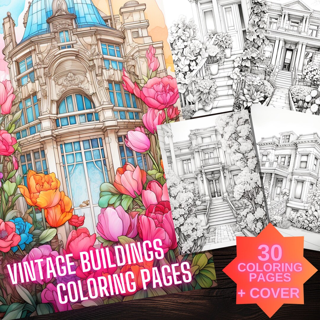 30 Coloring Pages Vintage Buildings Vintage Buildings Themed - Etsy