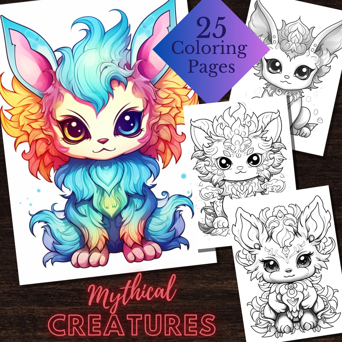 25 Baby Mythical Creatures | Grayscale Coloring Pages | Digital ...