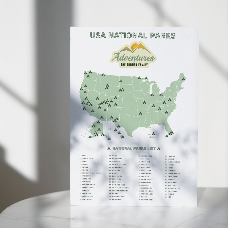 Personalized National Park Map Customizable Travel Tracker Poster ...