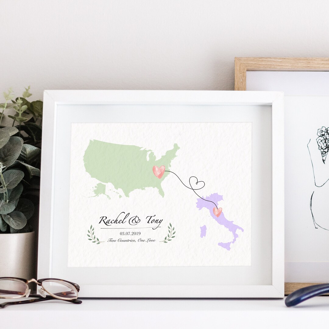 Personalized Love Map, Two Countries Gift, Long Distance Gift for ...