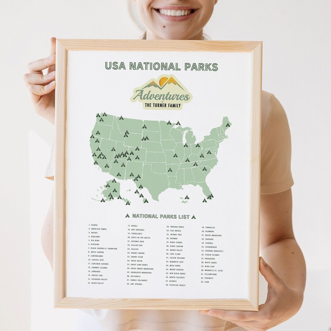 Personalized National Park Map Customizable Travel Tracker Poster ...