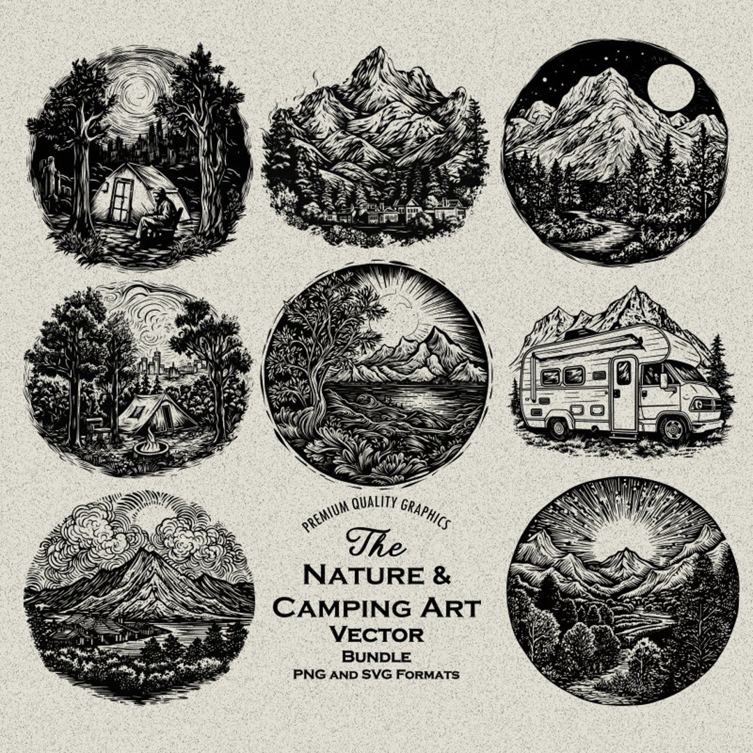 30 Nature and Camping SVG-PNG Bundle Low Detail Designs for Laser ...