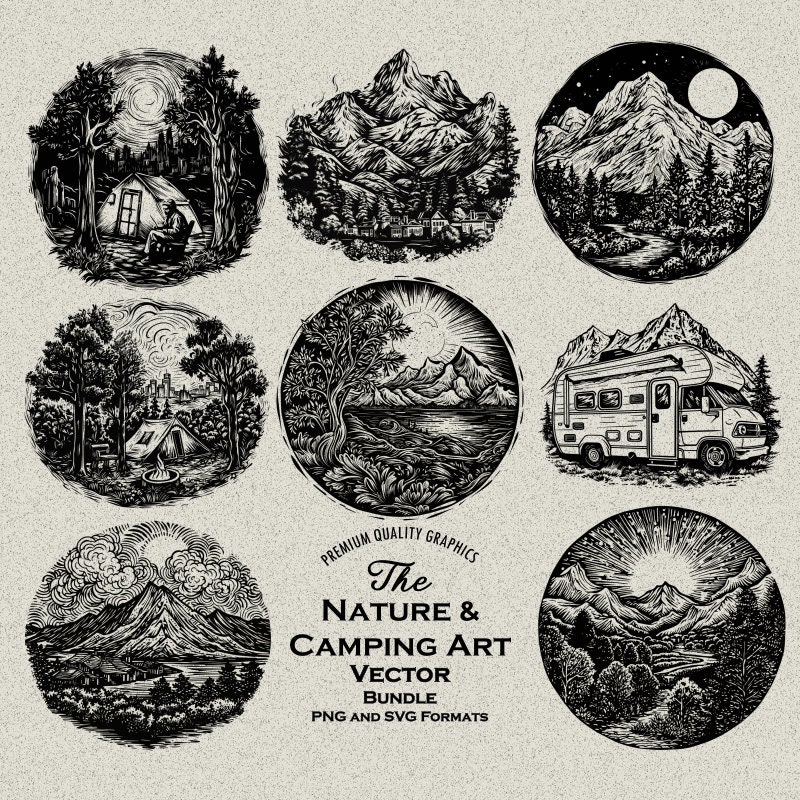 30 Nature and Camping SVG-PNG Bundle Low Detail Designs for Laser ...