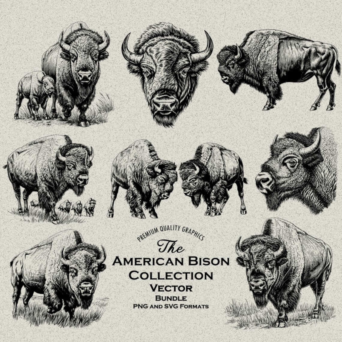 34 American Bison Designs Bundle PNG & SVG Digital for Laser Engraving ...