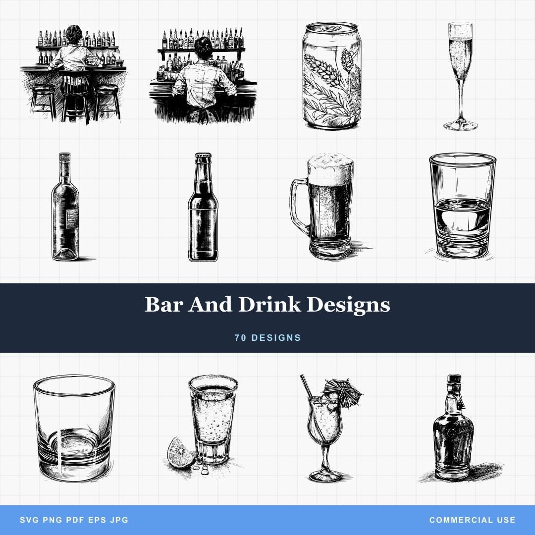 Bar & Drink Designs Bundle PNG and SVG for Laser Engraving or Print ...
