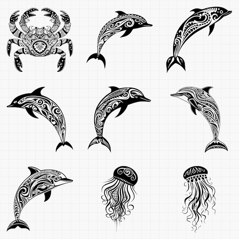 Tribal Sea Animals SVG-PNG Bundle Digital Download Māori: Dolphin ...