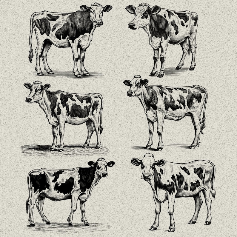 42 Cow Designs Bundle PNG & SVG for Laser Engraving or Print, Dairy Cow ...