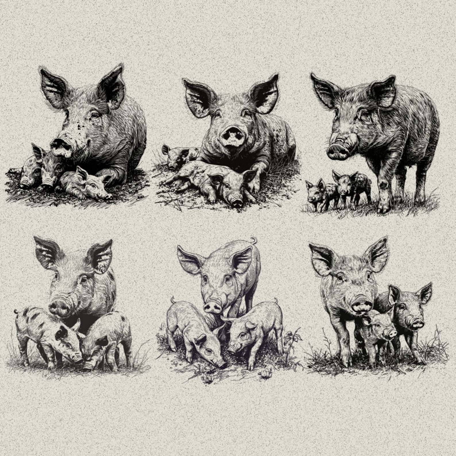 42 Pig Designs Bundle PNG & SVG for Laser Engraving or Print, Piglet ...
