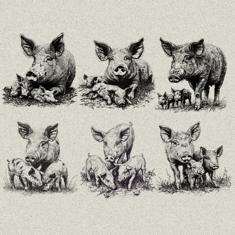 42 Pig Designs Bundle PNG & SVG for Laser Engraving or Print, Piglet ...
