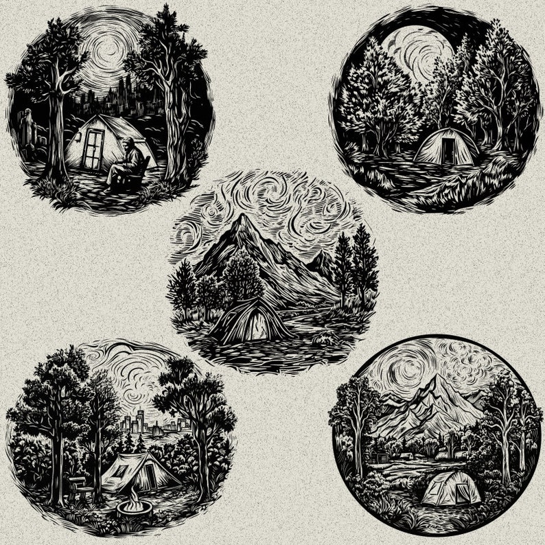 30 Nature and Camping SVG-PNG Bundle Low Detail Designs for Laser ...