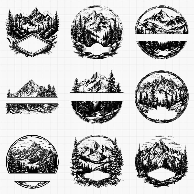 Mountain Sign SVG-PNG Bundle High Detail Designs for Laser Engraving ...