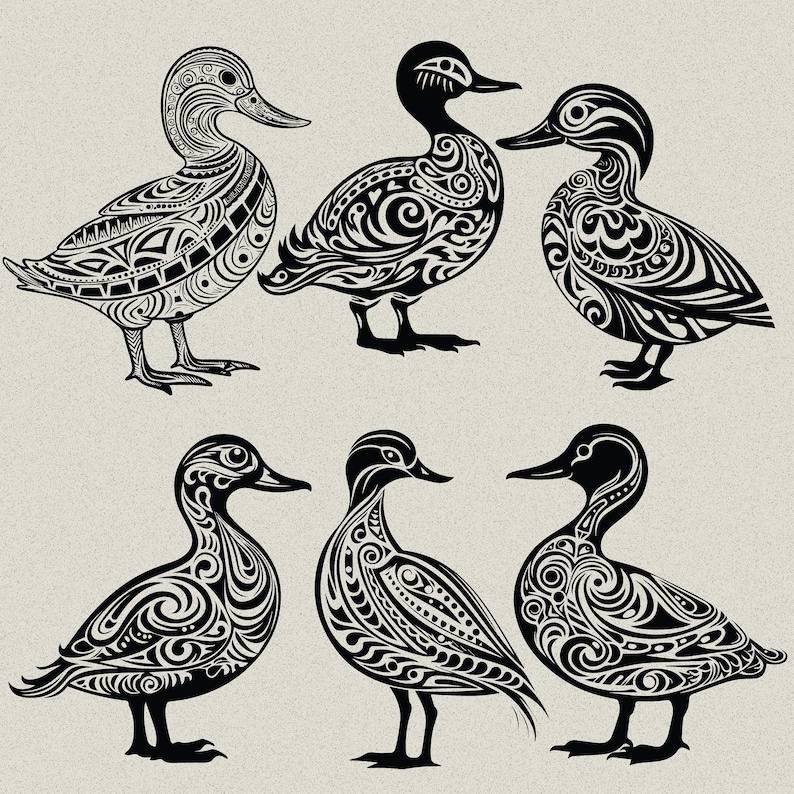 25 Tribal Duck Waterfowl Designs Bundle SVG & PNG Files for Engraving ...
