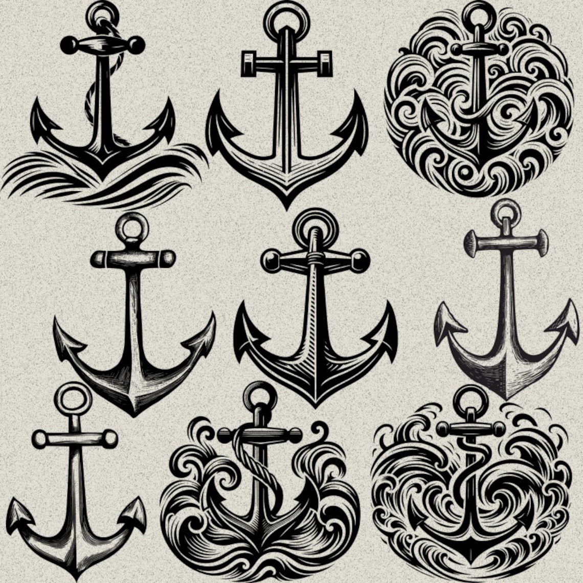34 Anchor Designs Bundle SVG & PNG for Laser Engraving or Print, USN ...