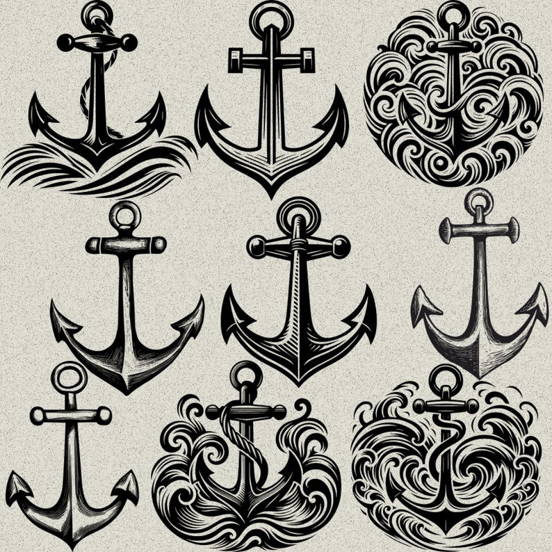 34 Anchor Designs Bundle SVG & PNG for Laser Engraving or Print, USN ...
