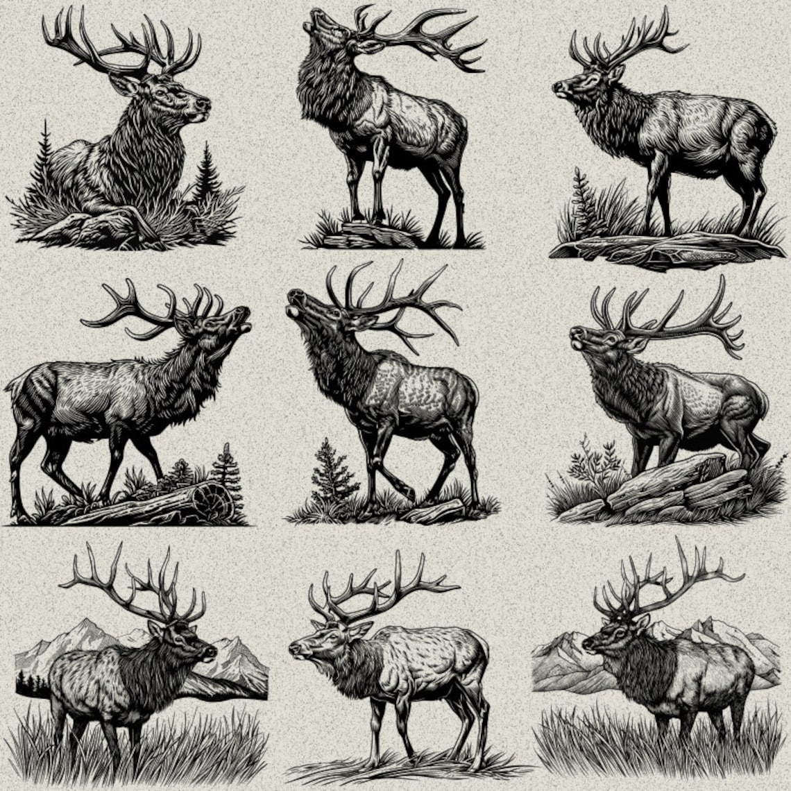 34 Elk Designs Bundle SVG & PNG for Laser Engraving or Print Bull Elk ...