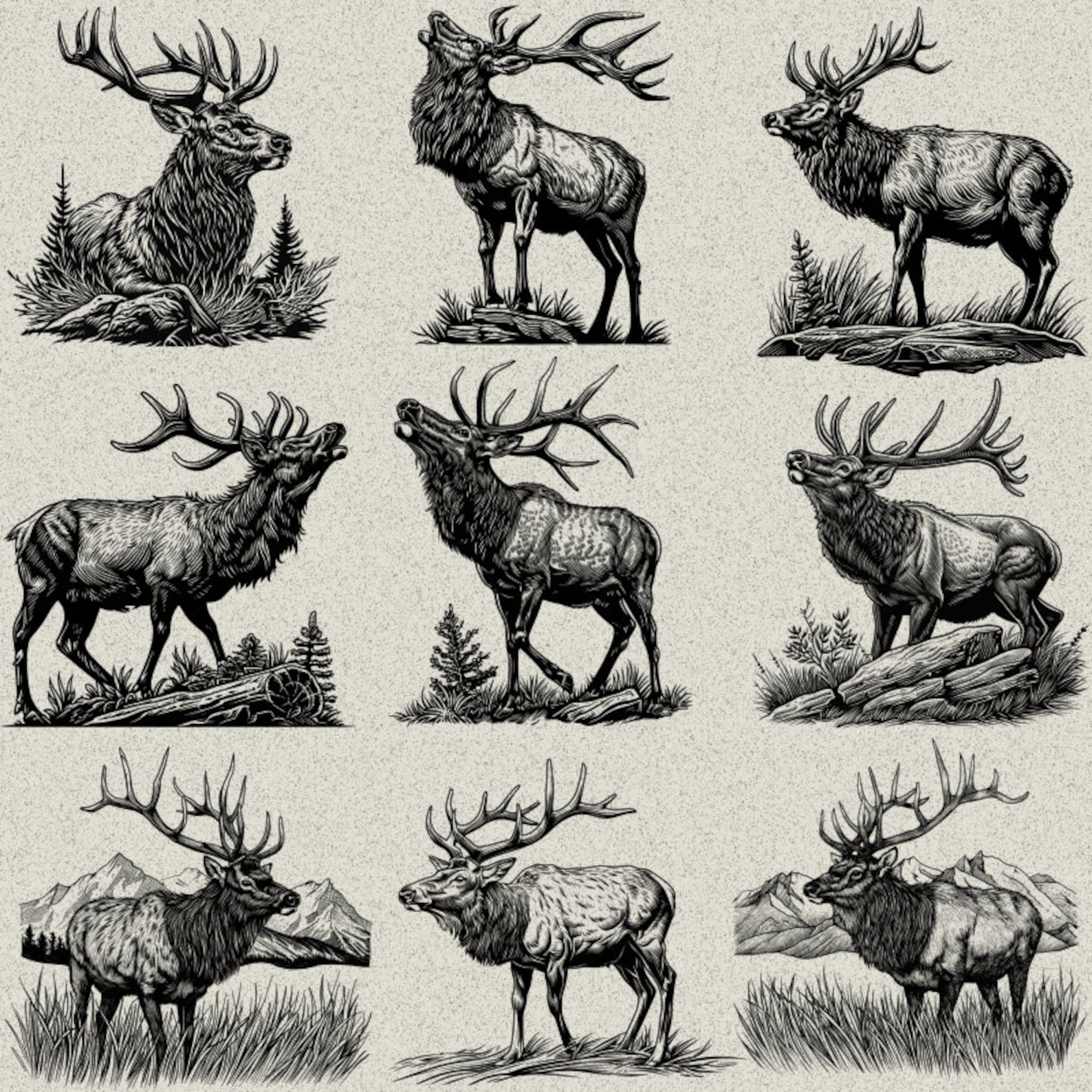 34 Elk Designs Bundle SVG & PNG for Laser Engraving or Print Bull Elk ...