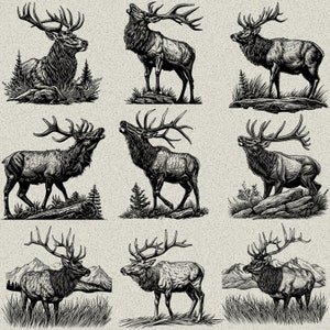 34 Elk Designs Bundle SVG & PNG for Laser Engraving or Print Bull Elk ...