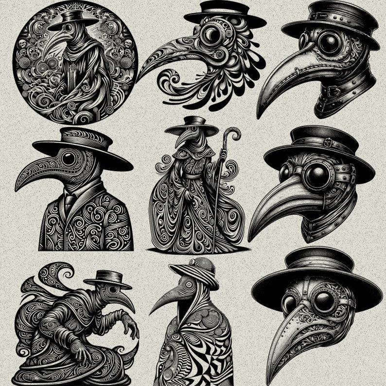 40 Plague Doctor Designs Bundle SVG & PNG for Laser Engraving or Print ...