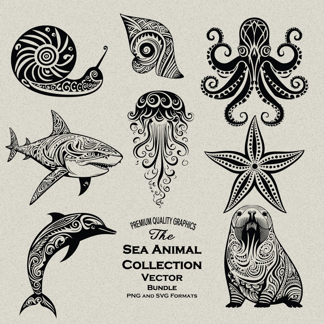 25 Tribal Sea Animals SVG-PNG Bundle Digital Download Māori: Dolphin ...