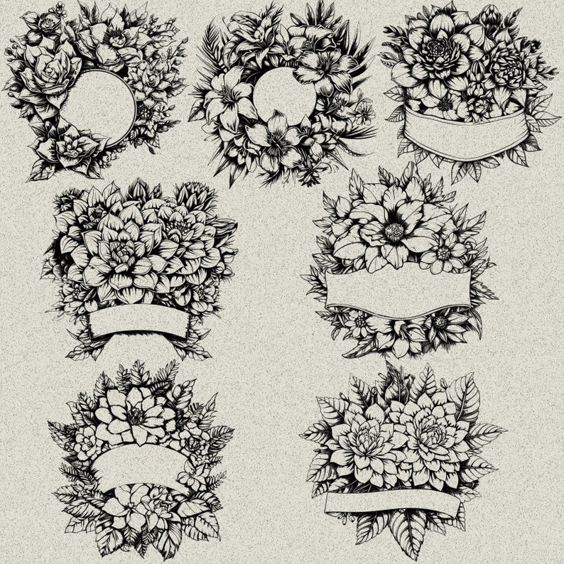 43 Floral Flower Signs SVG-PNG Bundle Designs for Laser Engraving, or ...
