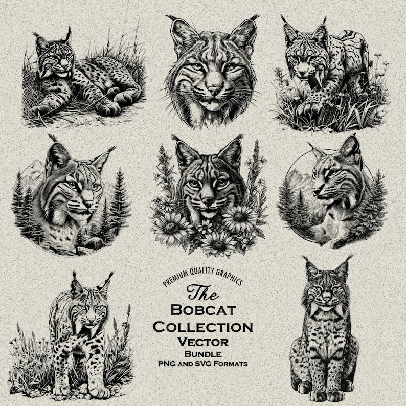 36 Bobcat, Lynx, Wildcat Detailed Designs Bundle PNG & SVG for Laser ...
