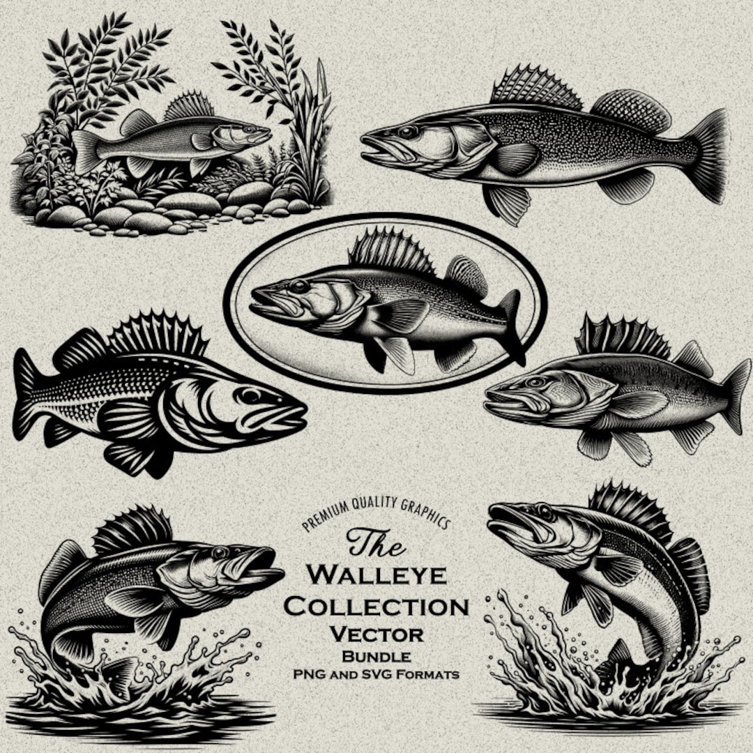 25 Walleye Pickerel Doré Designs Bundle PNG & SVG Digital for Laser ...