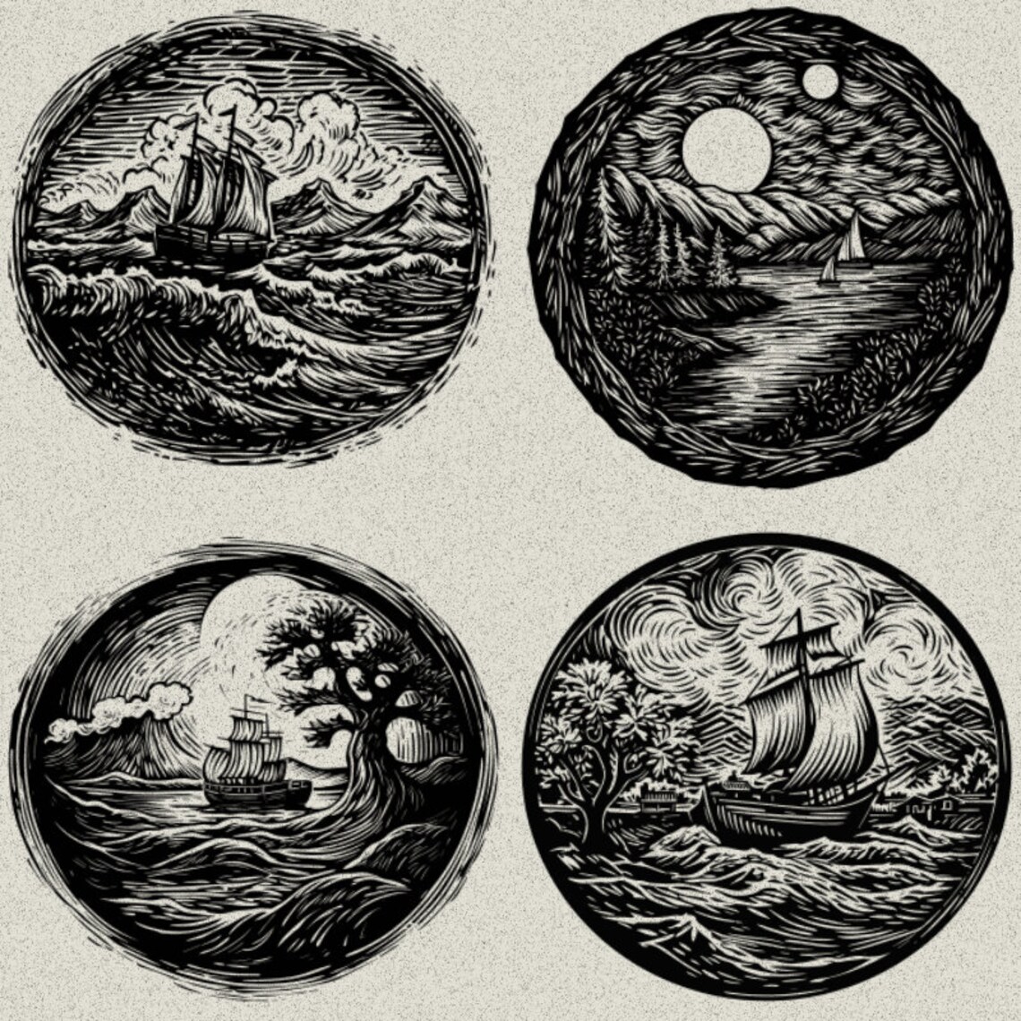 30 Seascape and Lighthouse SVG-PNG Bundle Low Detail Designs for Laser ...