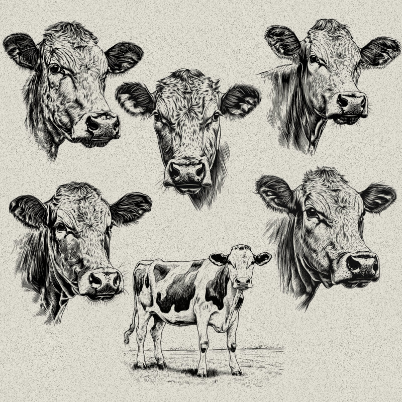 42 Cow Designs Bundle PNG & SVG for Laser Engraving or Print, Dairy Cow ...