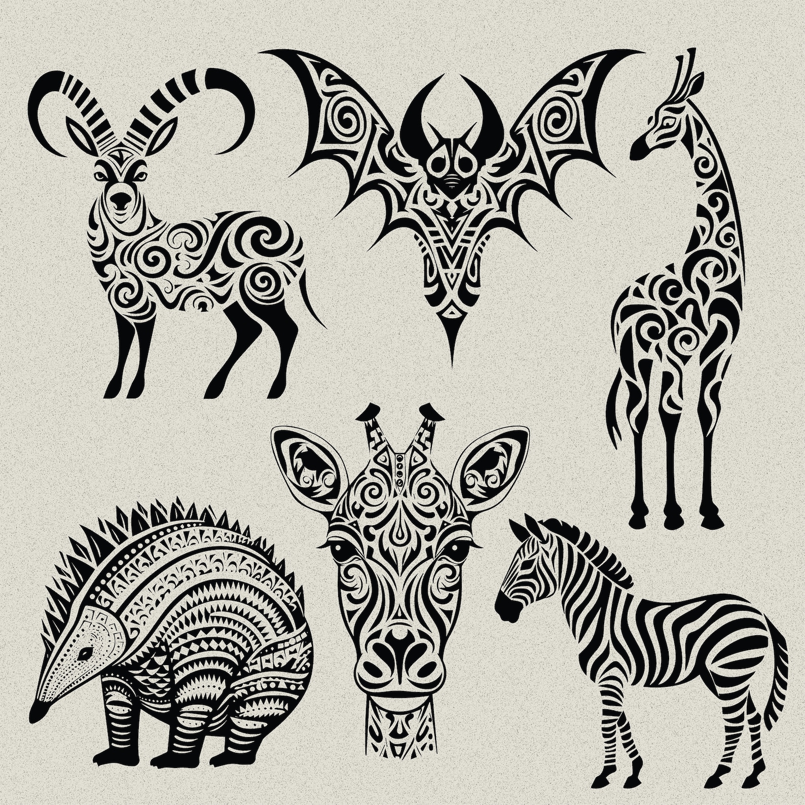 25 Tribal African Animal Designs Pack SVG & PNG Files for Laser Engrave ...