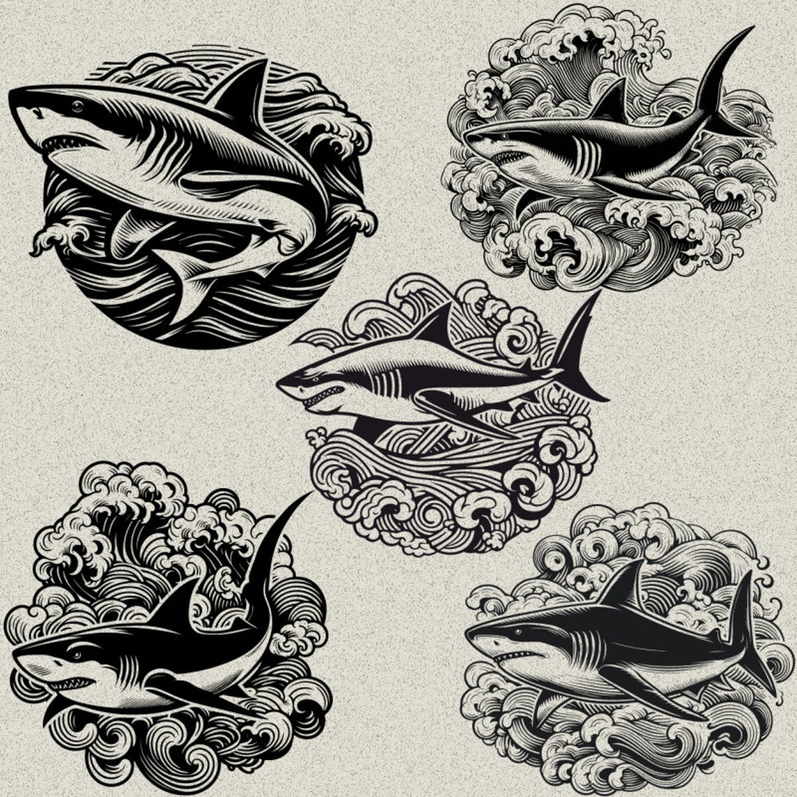 35 Shark Designs Bundle PNG & SVG Digital for Laser Engraving or Print ...