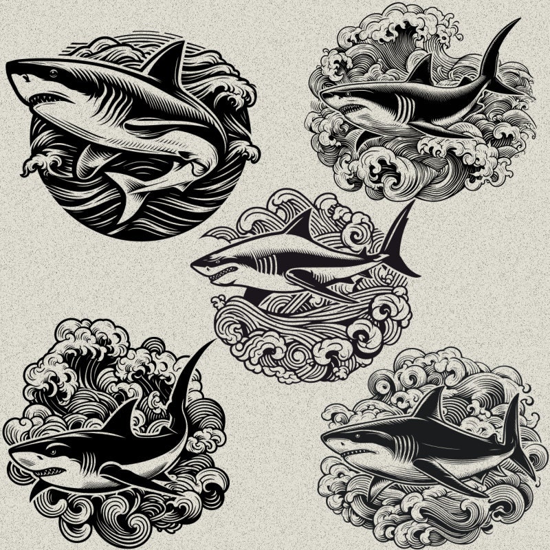 35 Shark Designs Bundle PNG & SVG Digital for Laser Engraving or Print ...